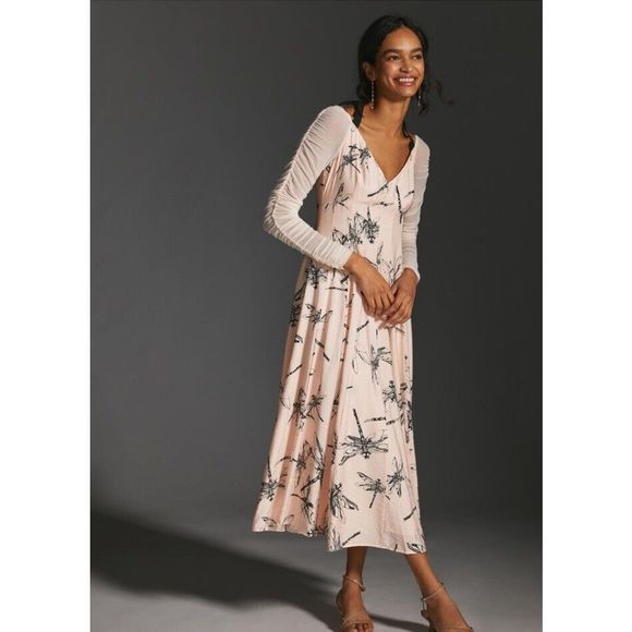 Anthropologie | Dresses | New By Anthropologie Dragonfly Novelty Sweetheart Midi Dress Size Us6 ...